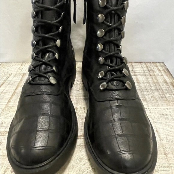 Paolo | Shoes | Linea Paolo Trinityxl Black Mat Croc Print Combat ...